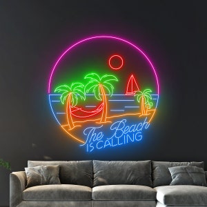 The Beach is Calling Neon Sign, Ocean Palm Tree Neon Sign, Beach Led ...
