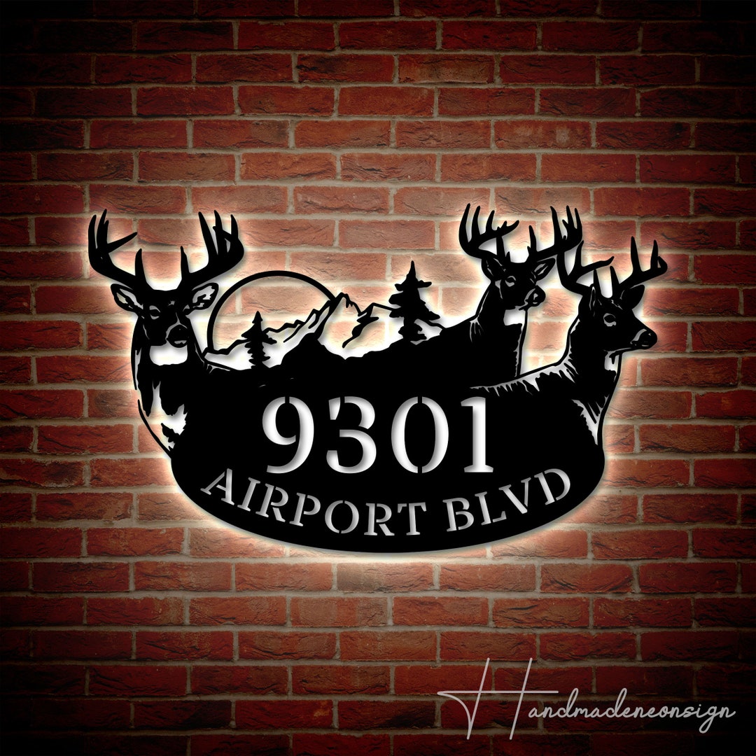 Personalized Deer Home Number Metal Sign | Custom Deer Address Metal ...