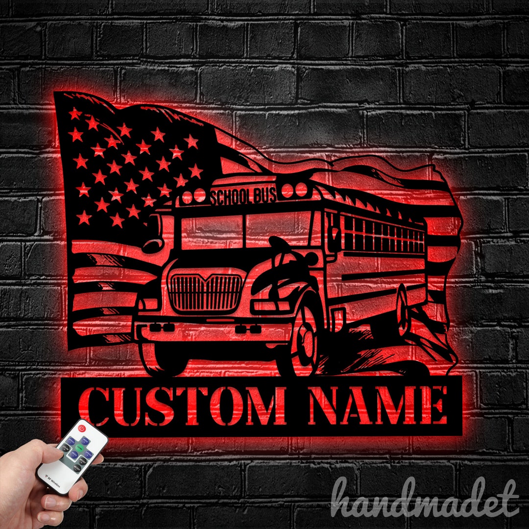Personalized USA Flag School Bus Metal Sign, Bus Metal Light, Bus ...
