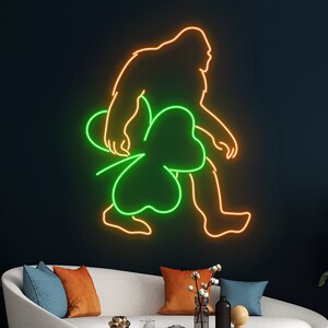 Bigfoot Shamrock Neon Sign, Shamrock Bigfoot Neon Light, 3 Leaf Clover ...