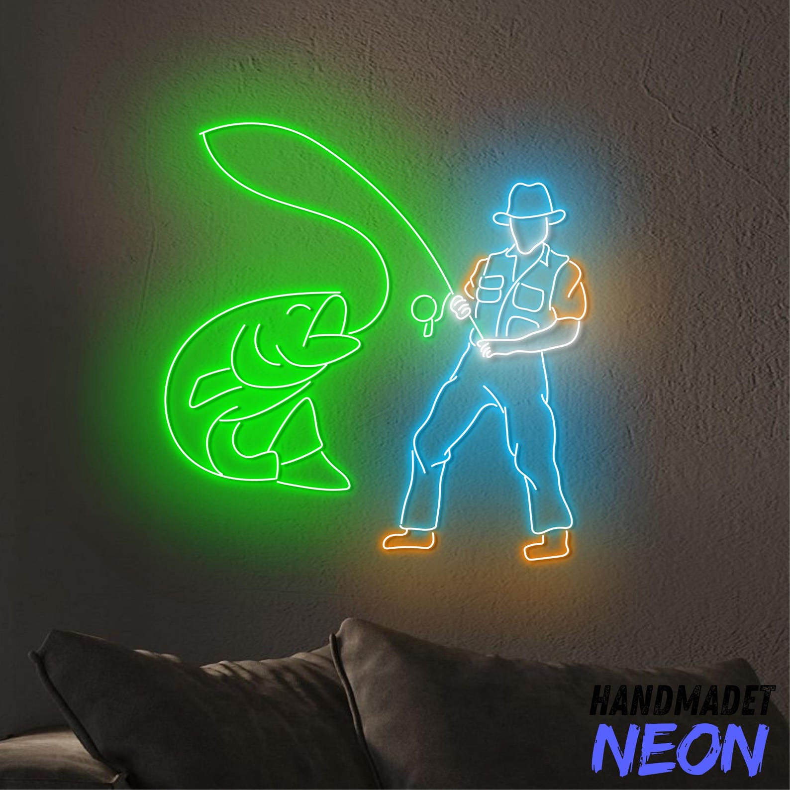 Fisherman Neon Sign, Fishing Rod Led Sign, Fishing Fish Led Light ...