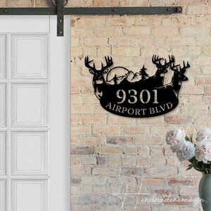 Personalized Deer Home Number Metal Sign | Custom Deer Address Metal ...