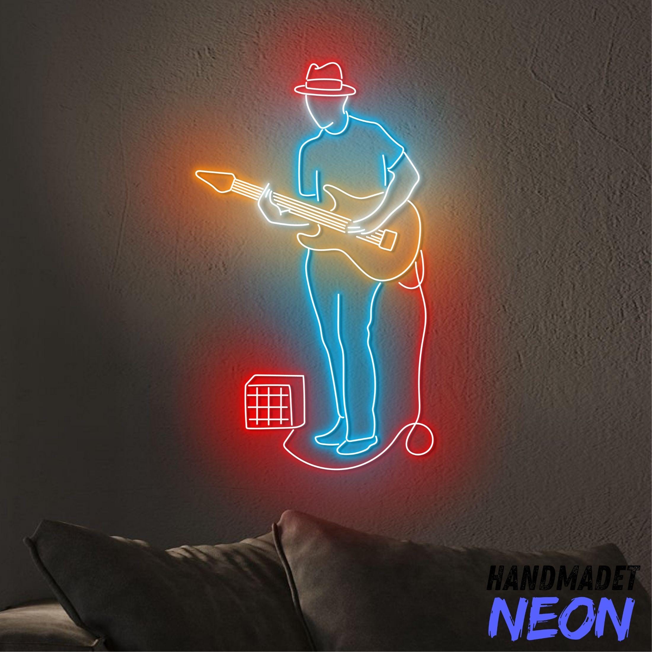 Man Rock Band Neon Sign, Guitarist Led Sign, Guitar Artist Neon Light ...