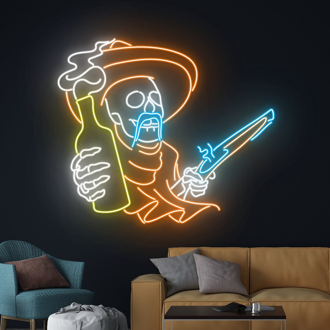 Skeleton Drinking Neon Light, Skeleton Wine Led Sign, Skeleton Mustache ...