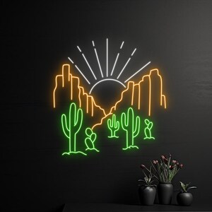 Cactus Desert Sun Neon Sign, Sun Desert Cactus Neon Light, Cactus LED ...