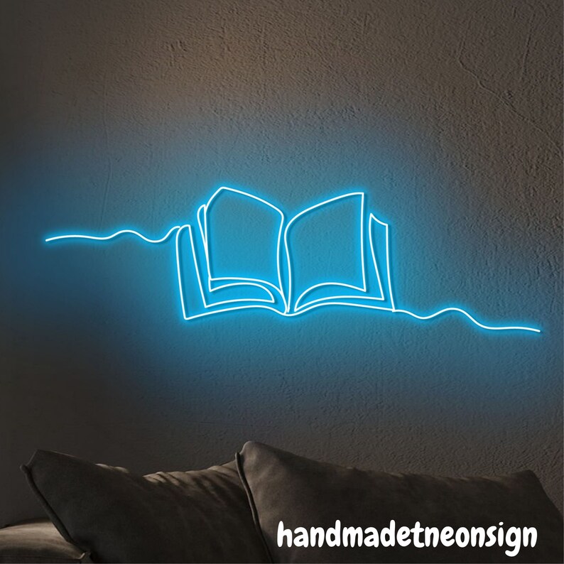 Book Line Art Neon Sign, Bookworm Led Sign, Bookish Neon Light, Read ...