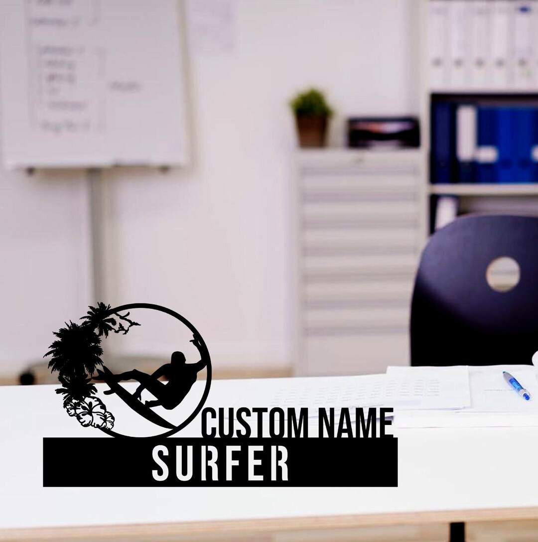 Custom Surfer Desk Name Plate, Wind Surfer Metal Nameplate for Desk ...