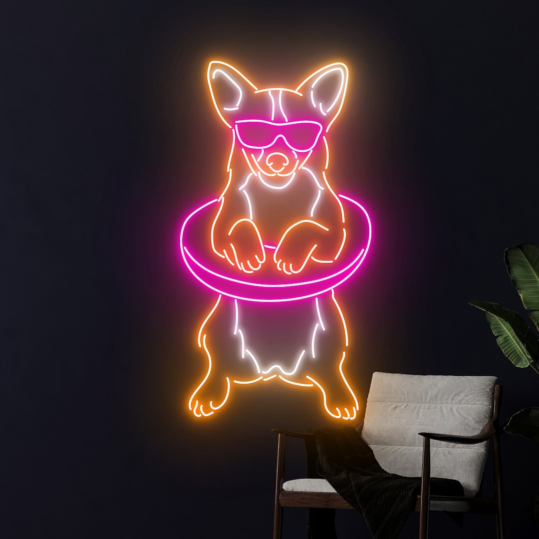 Corgi Swimming Neon Sign, Swimming Corgi Neon Light, Corgi Dog Swimming ...