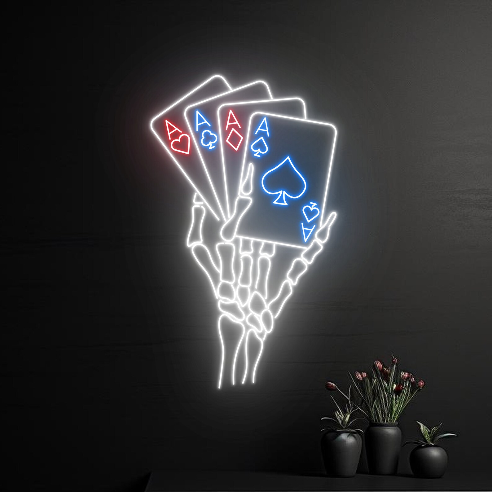 Skeleton Holding Poker Cards Neon Sign, Poker Cards Skeleton Hand Neon ...