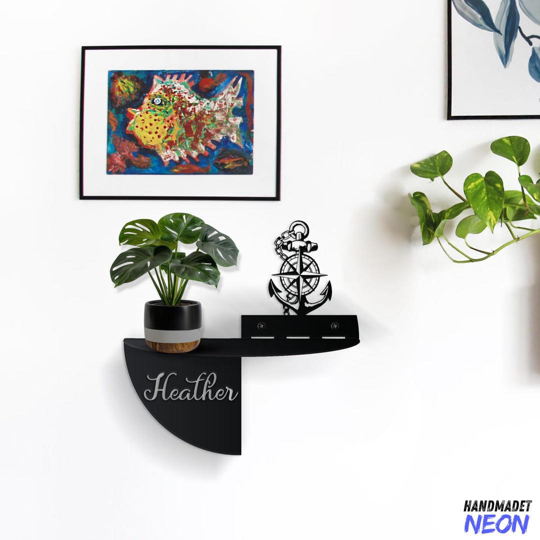 Personalized Anchor Compass Metal Wall Shelf, Anchor Metal Wall Planter ...