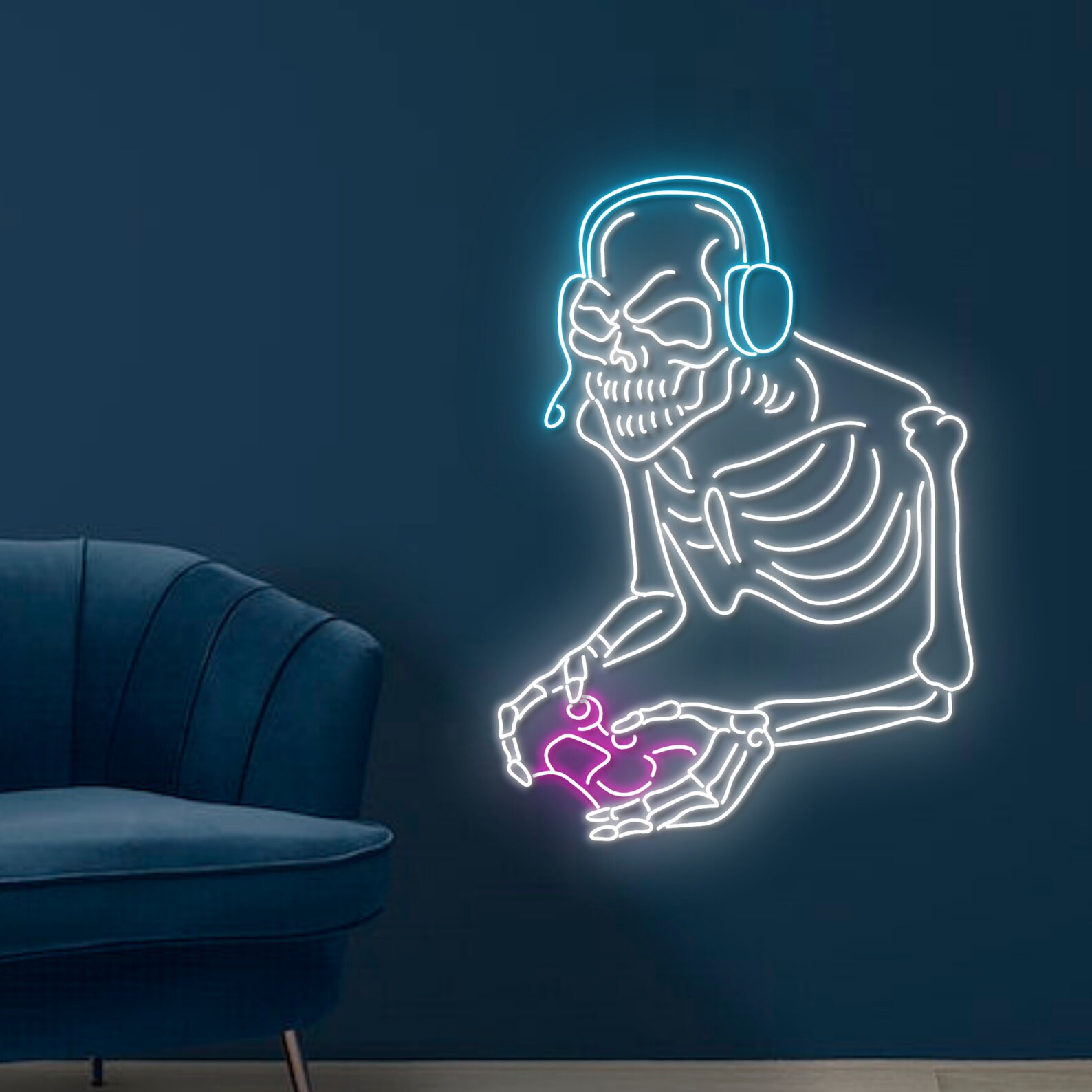 Skull Gamer Led Neon Sign, Skull Neon Sign, Skull Art Sign, Game Room ...