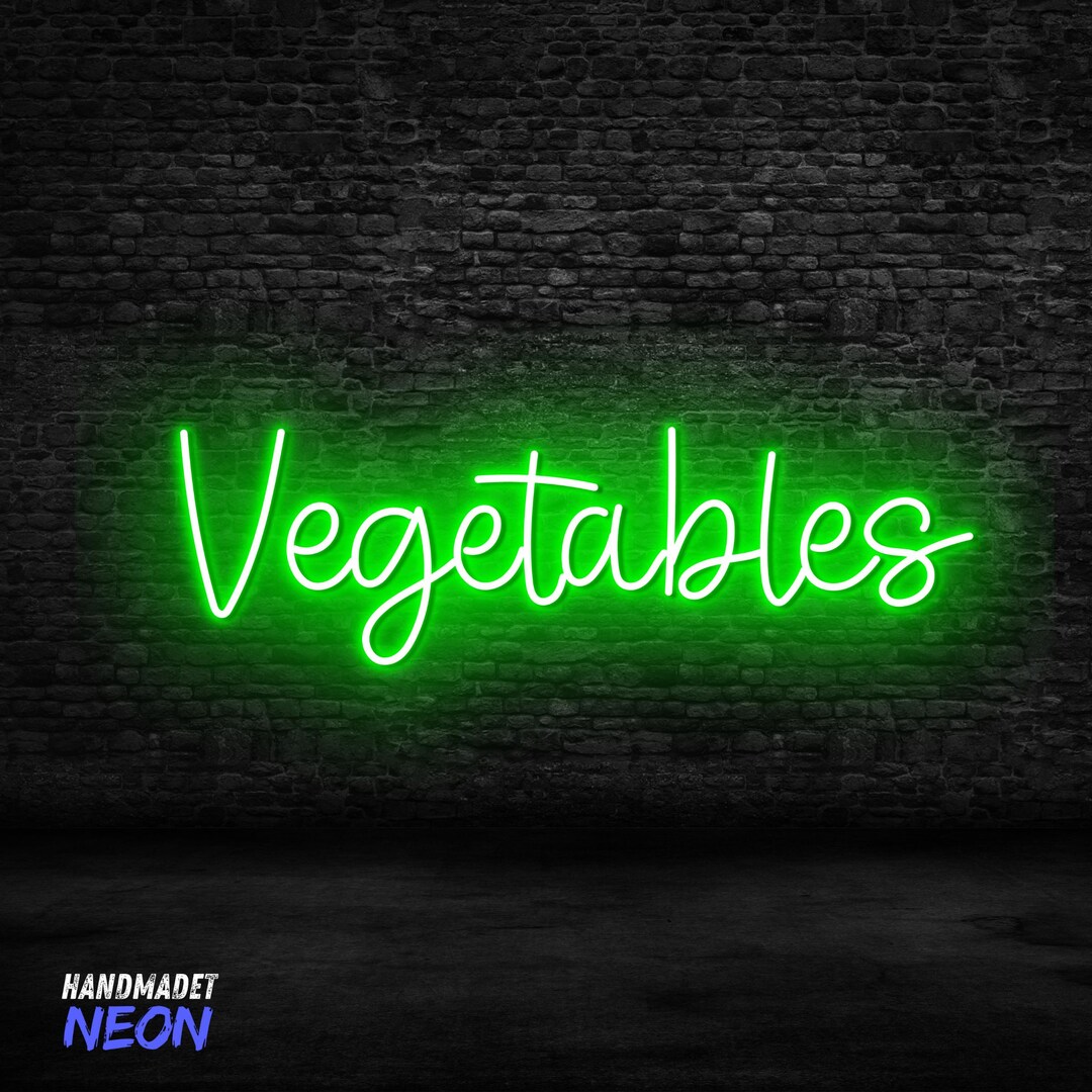 Vegetables Neon Sign – Green LED Wall Light for Organic Grocery, Vegan ...