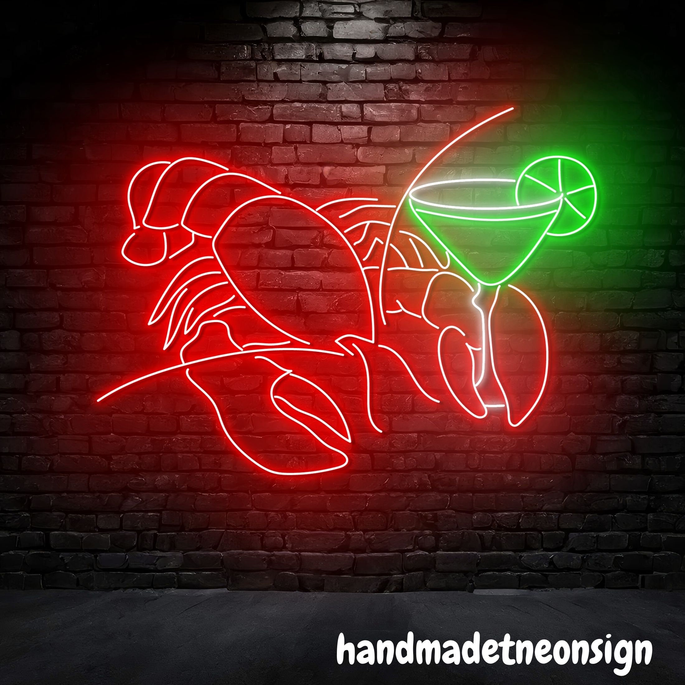 Lobster With Martini Neon Sign, Martini Led Sign, Lobster With Cocktail ...
