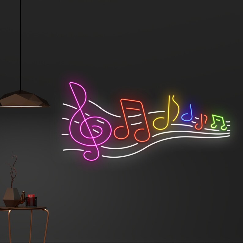 Custom Music Notes on Stave Led Sign, Music Embroidery Neon Light ...