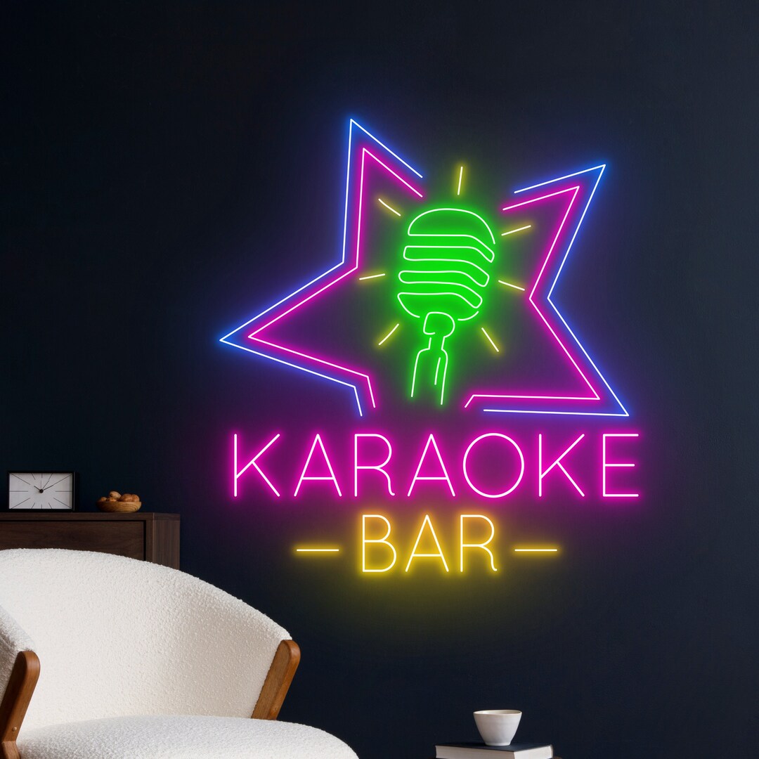 Karaoke Bar Neon Sign, Record Studio Led Sign, Microphone LED Light ...