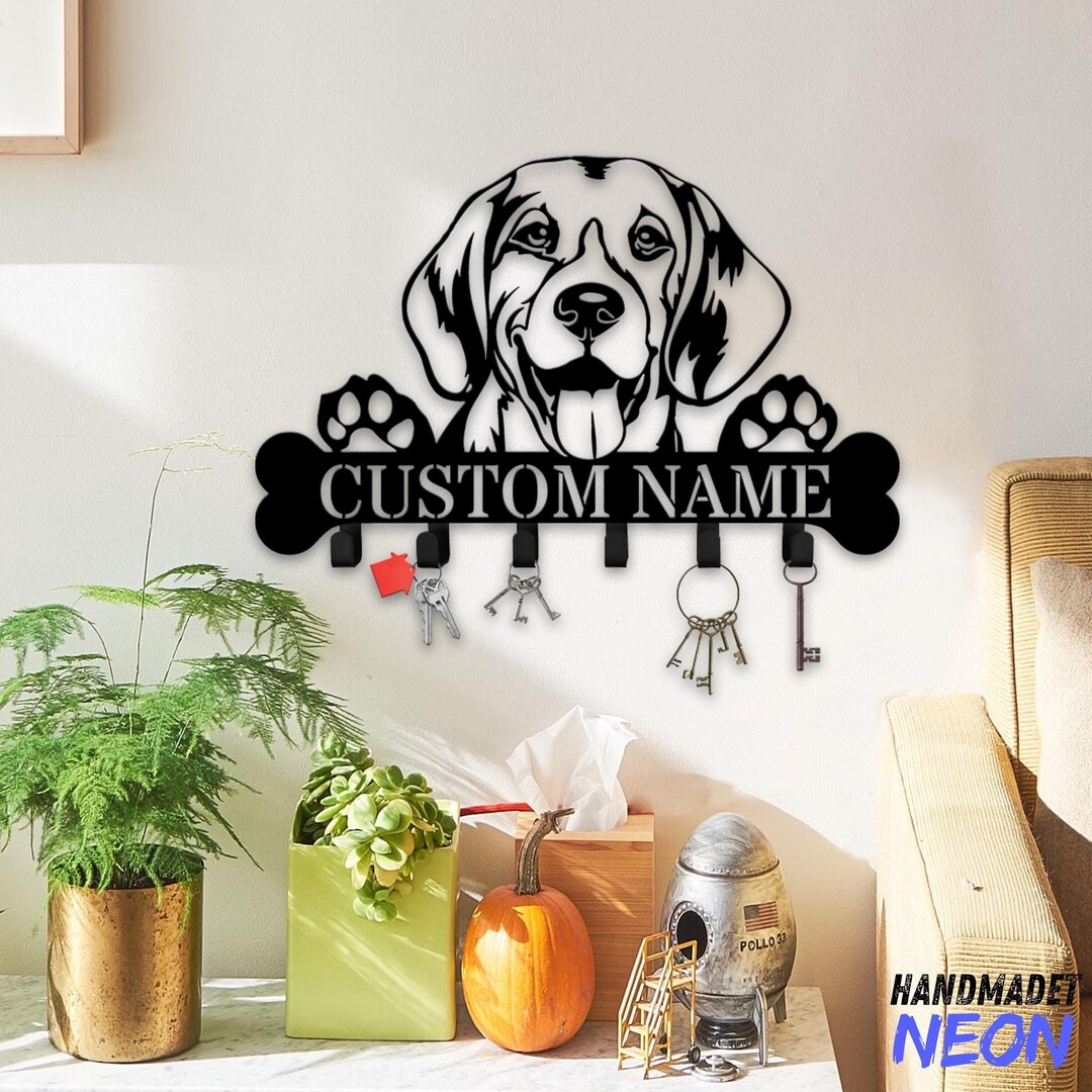 Custom Beagle Dog Key Holder Wall Hanger, Beagle Metal Wall Hooks, Key ...