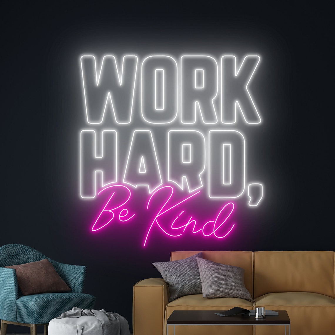 Work Hard Be Kind Neon Sign, Work Hard Be Kind Neon Light, Work Hard Be ...