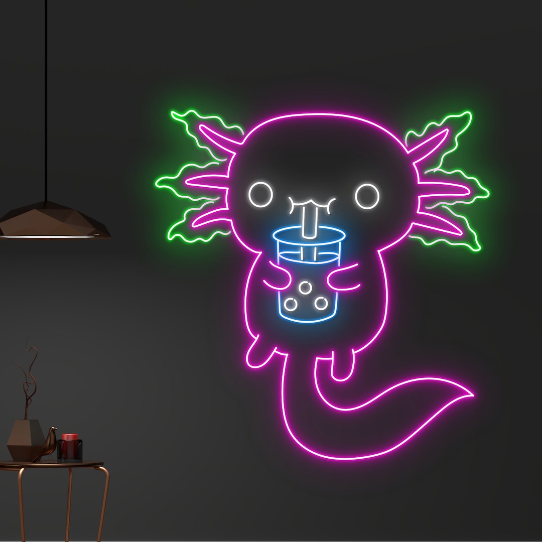 Custom Axolotl Drinks Boba Tea Neon Sign, Bubble Tea Axolotl LED Light ...