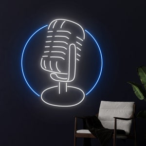 Microphone Neon Sign, Record Studio Led Sign, Radio LED Light, Podcast ...