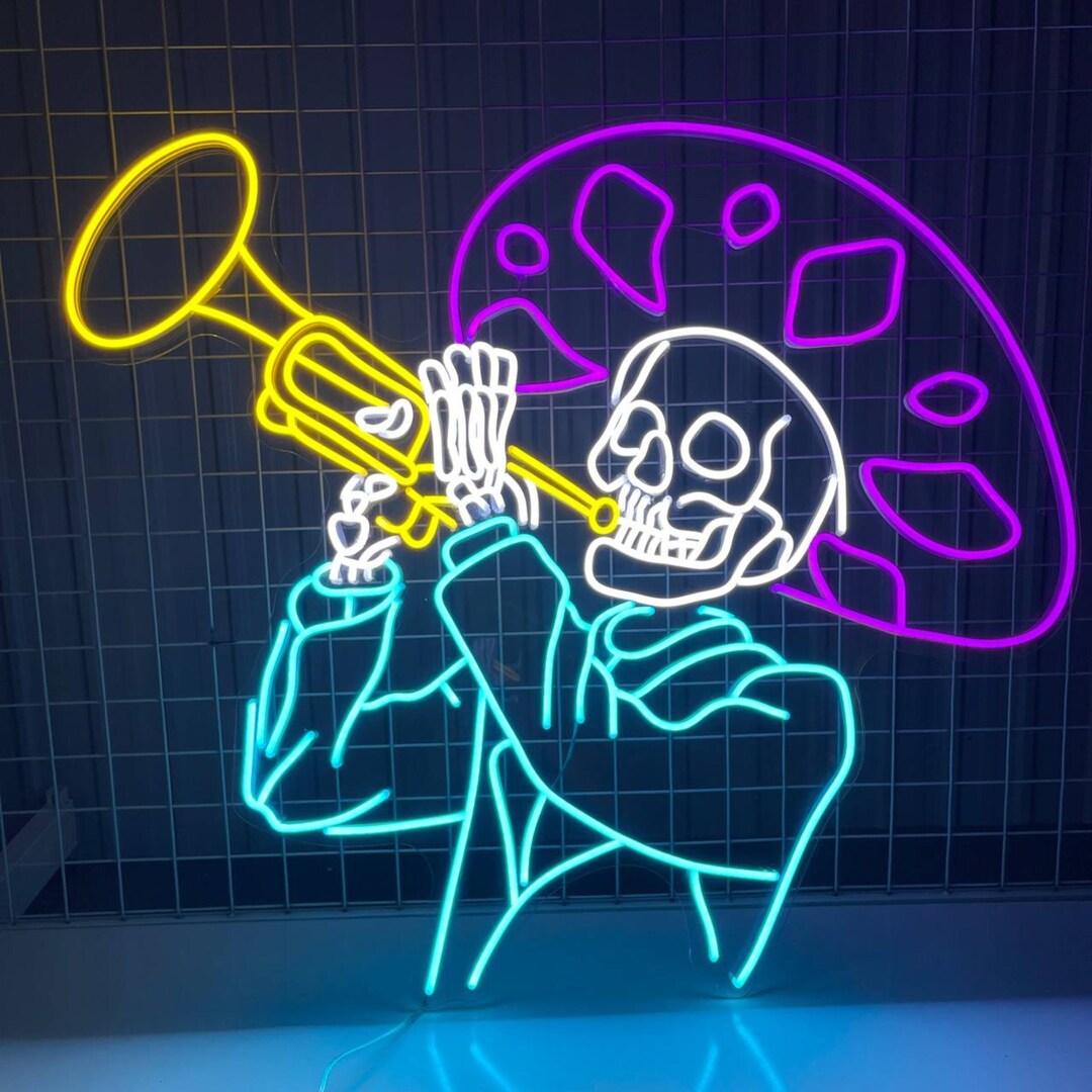 Mexican Skeleton Playing Trumpet Led Sign, Mexican Skeleton Neon Sign ...