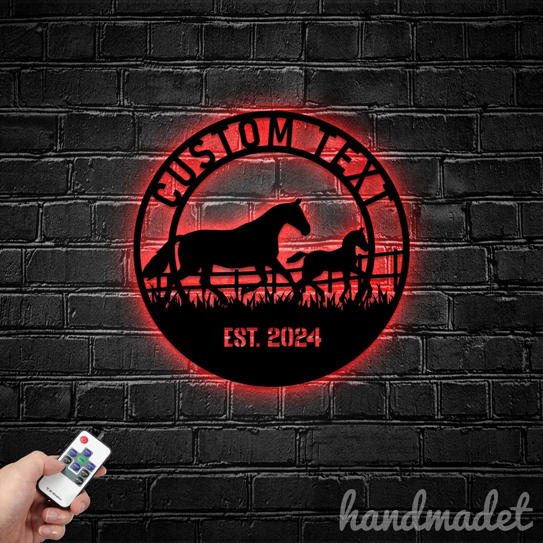 Personalized Horse Ranch Metal Wall Sign, Horse Metal Wall Light ...