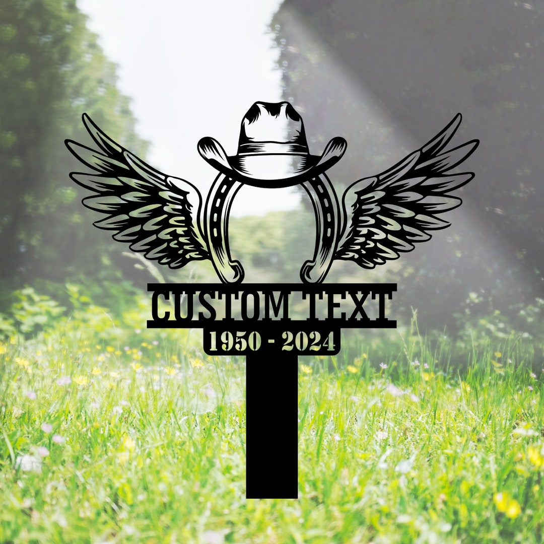 Custom Cowboy Memorial Stake, Horseshoes Stake Metal Sign, Personalized ...