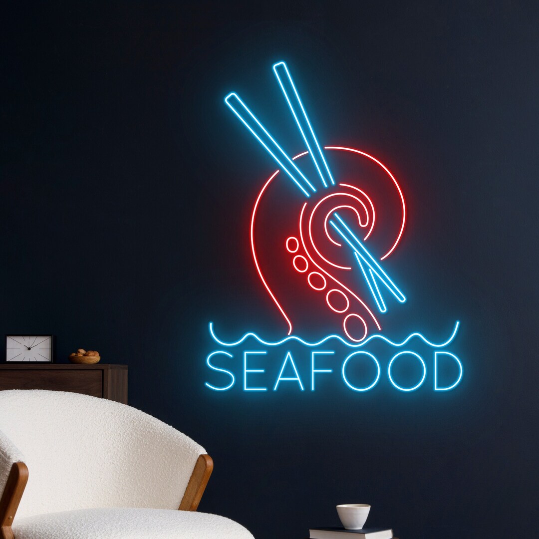 Seafood Neon Sign, Sea Food Led Sign, Octopus Led Light, Squid Neon ...