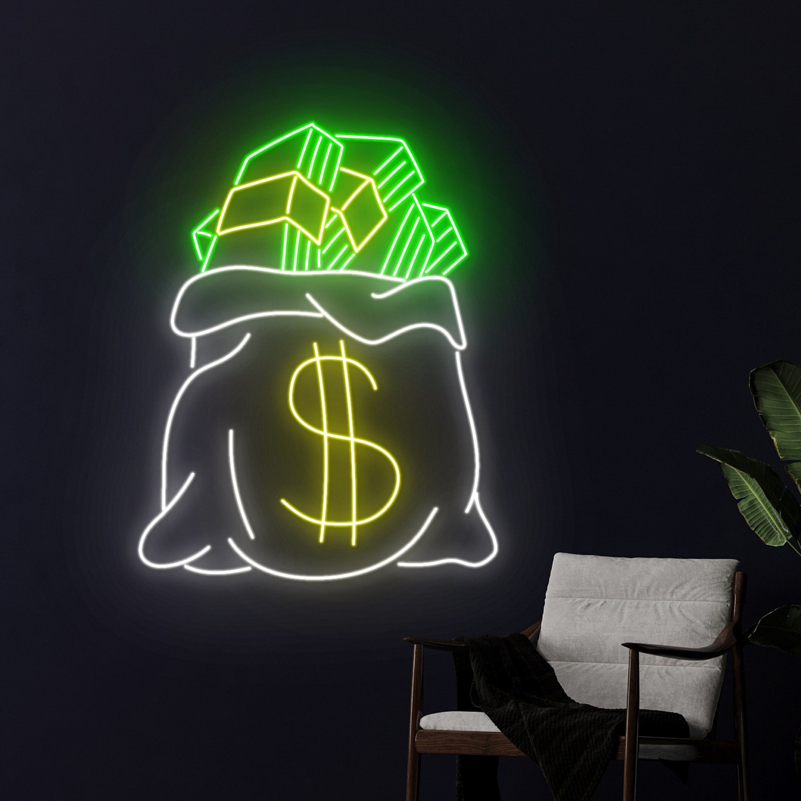 Money Bag Led Sign, Dollar Bag Neon Sign, Money Neon Light, Dollars Led ...