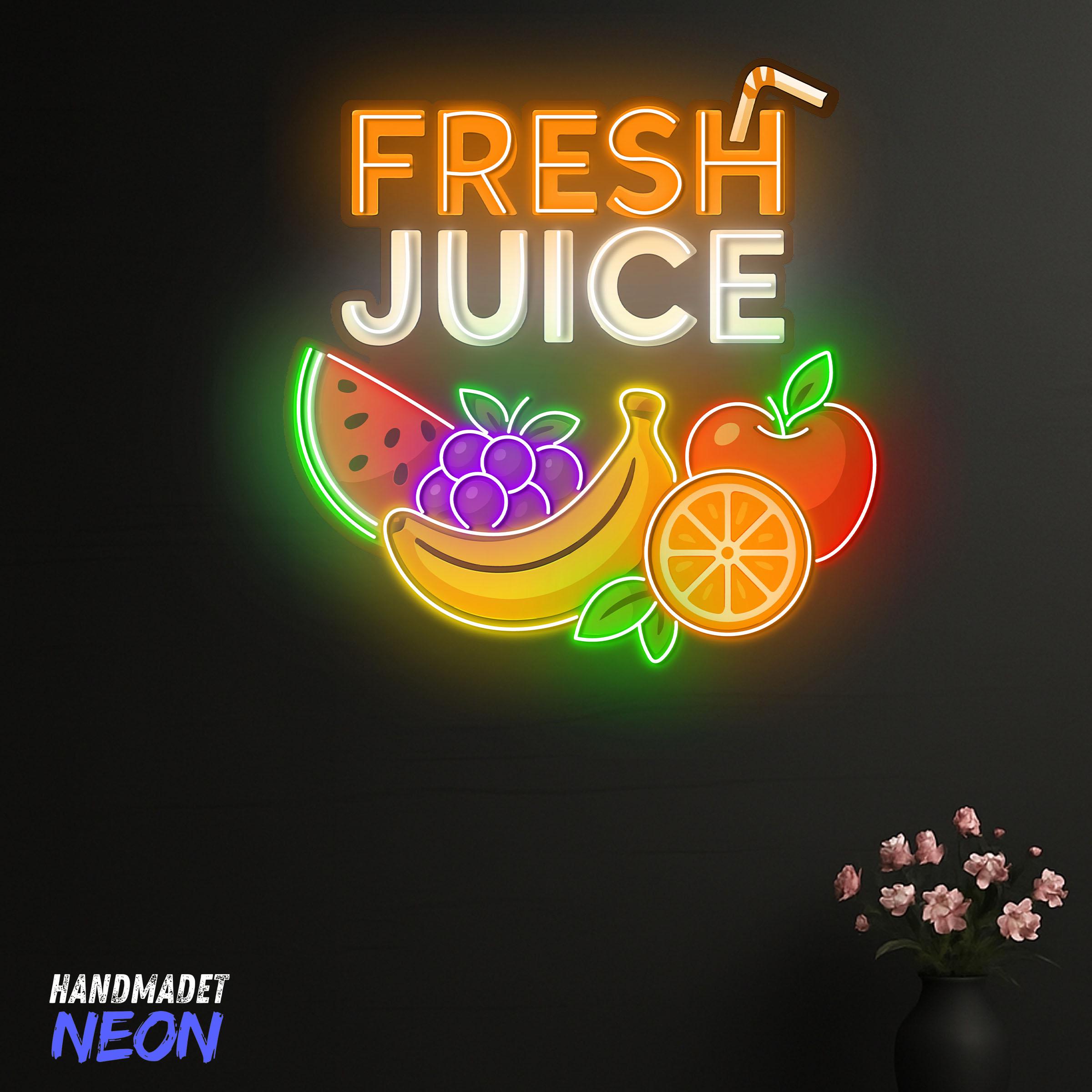 Fresh Juice Neon Sign: Handmade Juice Bar Wall Neon, Juice LED Wall ...