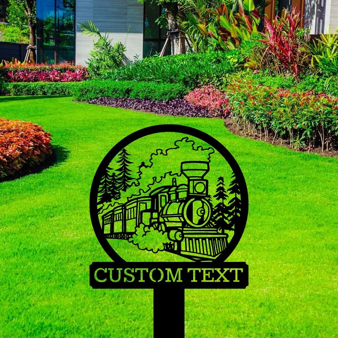 Custom Outdoor Steam Train Metal Sign With Stakes - Personalized ...