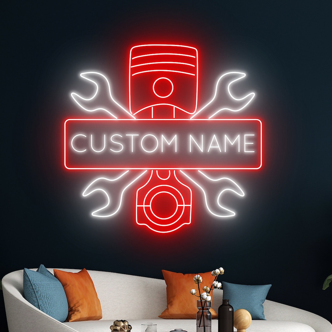 Custom Garage Mechanic LED Light, Custom Garage Service Station Sign ...