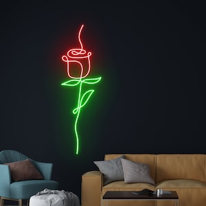 Rose Flower Led Sign, Rose Flower Neon Sign, Rose Neon Light, Floral ...