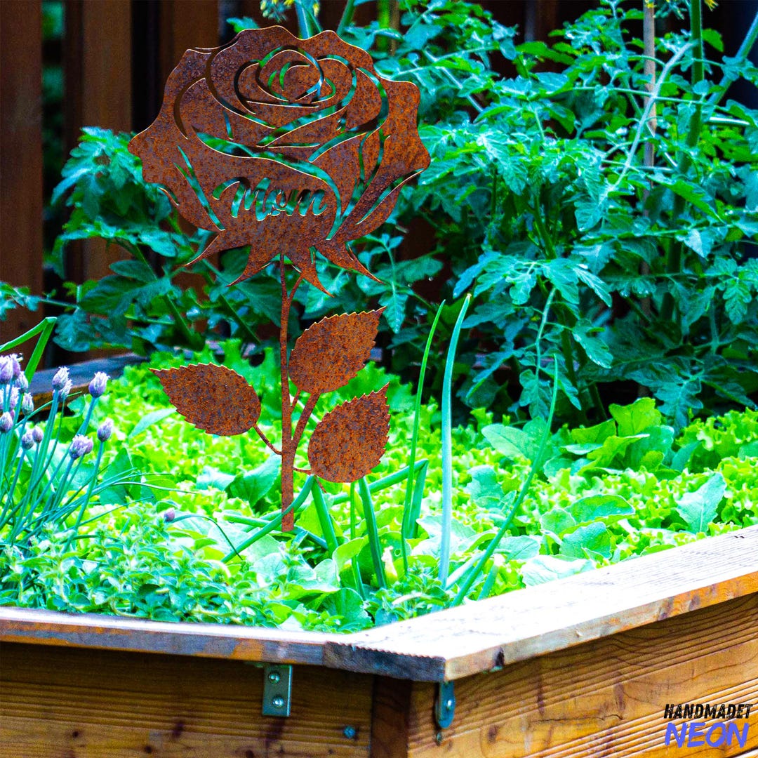 Custom Mum Rose Rusty Metal Stake, Mom Rose Rusty Stake Metal, Rose ...