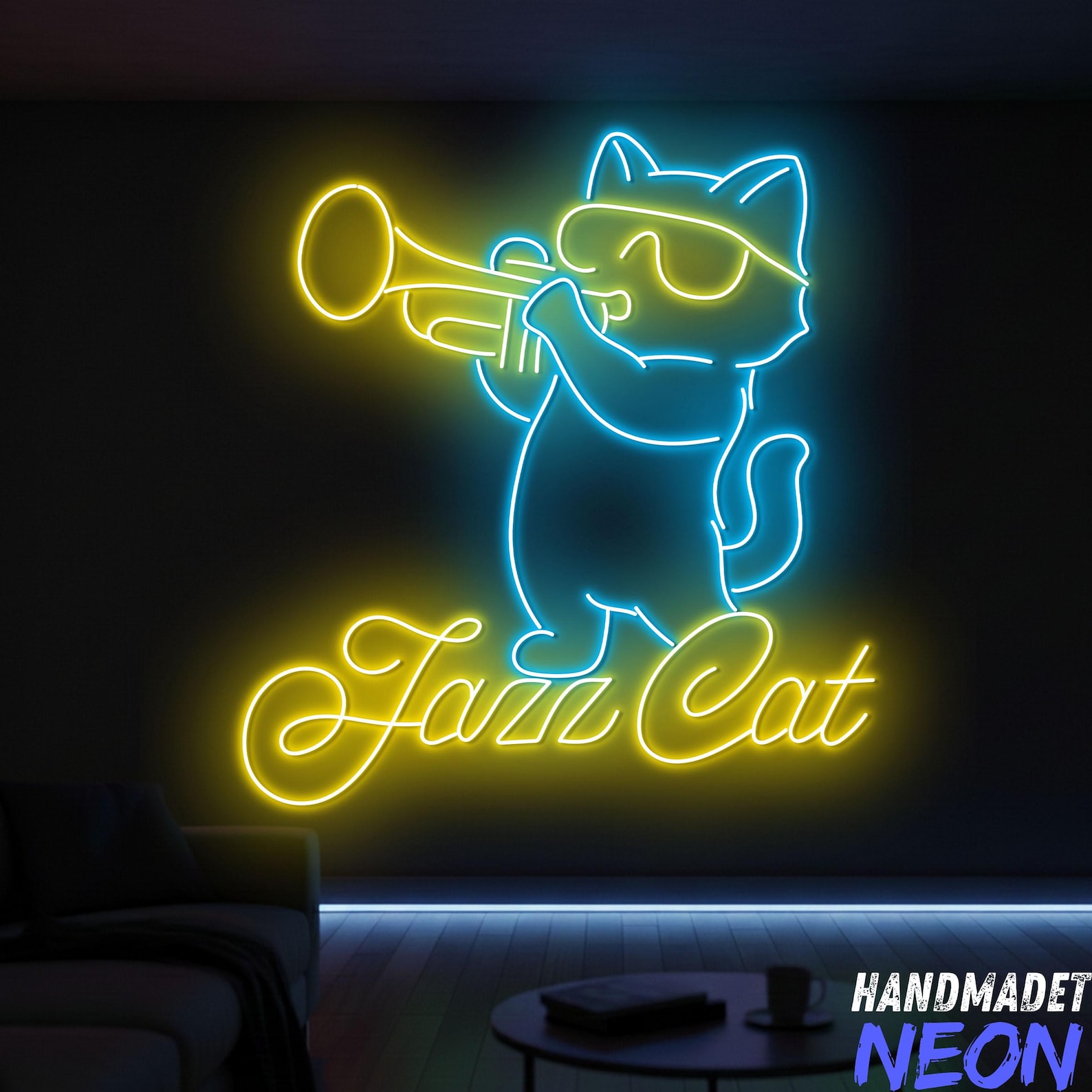Jazz Cat Neon Sign: Music LED Light, Cat Wall Decor, Jazz Club Sign ...