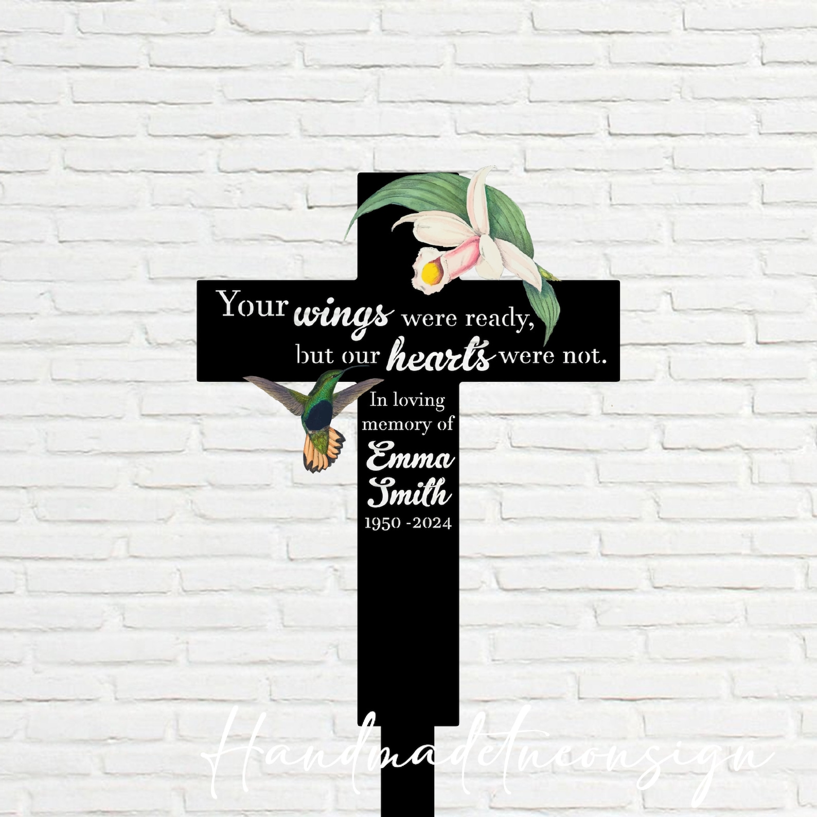 Custom Hummingbird Memorial Stake, Floral Bird Metal Stakes, Cross ...