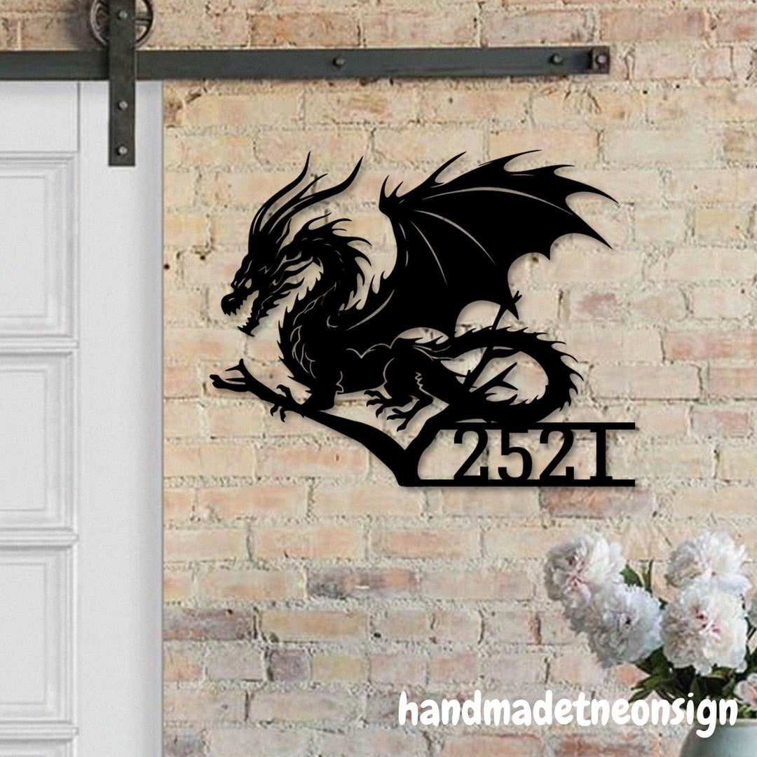 Personalized Dragon House Number, Dragon Home Number Metal Wall Sign ...