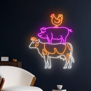 Cow Pig Chicken Led Sign, Cow Led Light, Pig Neon Light, Chicken Neon ...