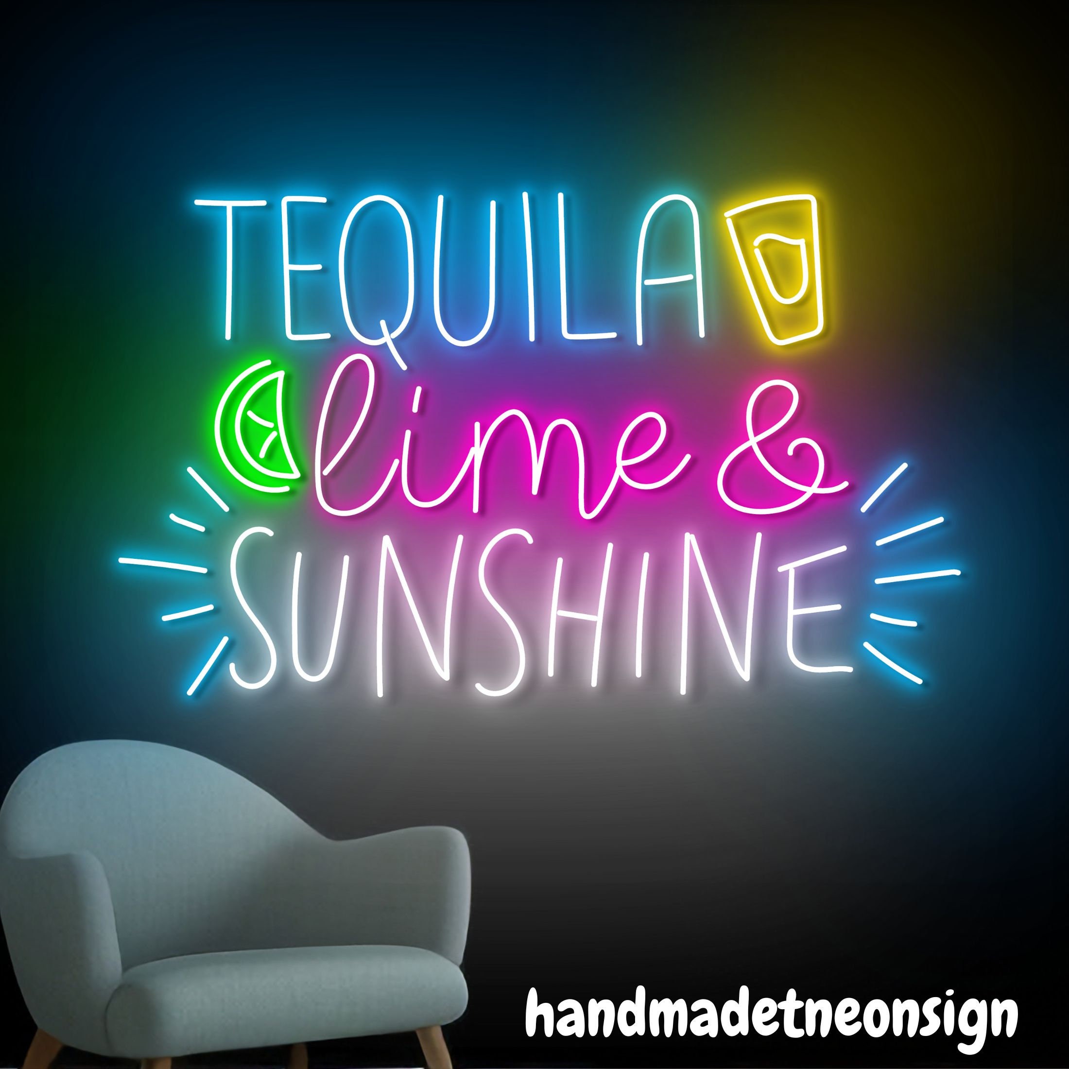 Tequila Lime and Sunshine Neon Sign, Tequila Led Sign, Tequila Quote ...