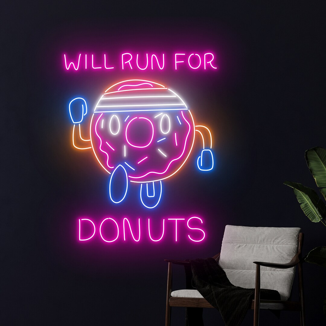 Will Run for Donut Neon Light, Donut Love at First Bite Neon Sign ...
