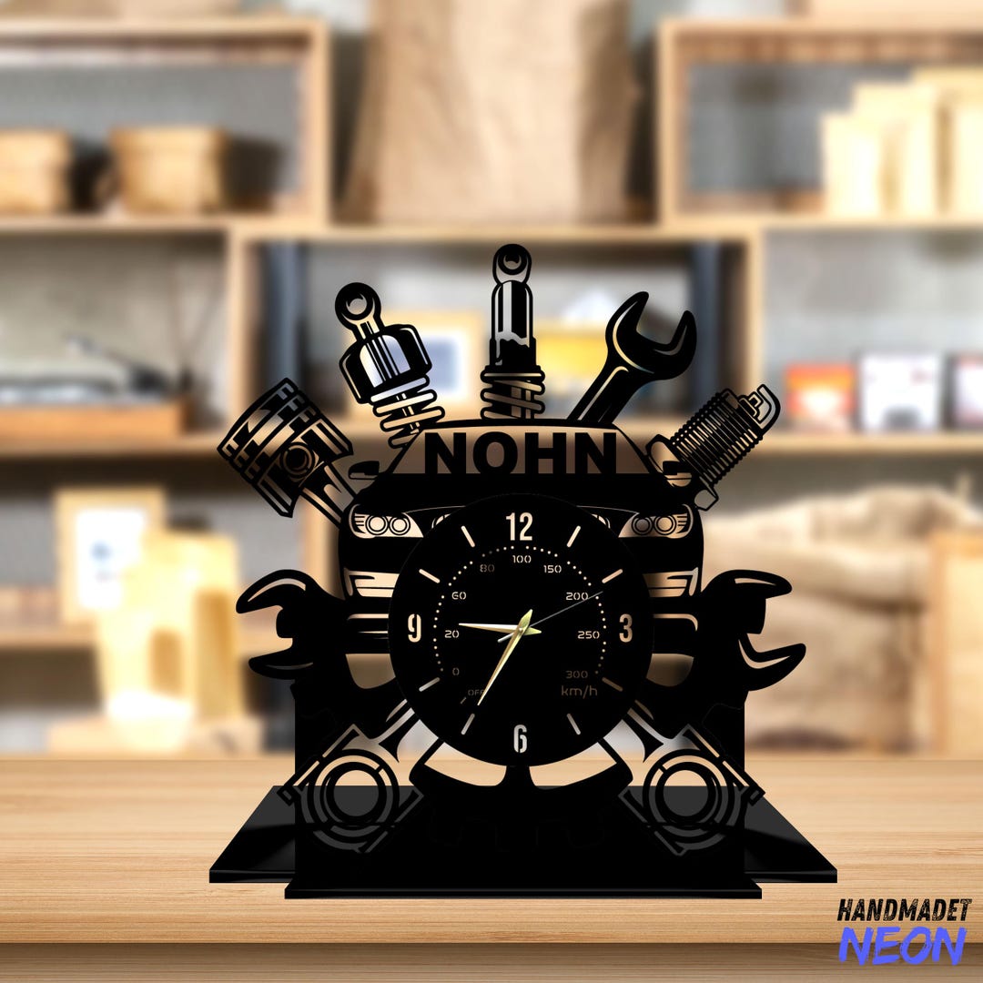 Custom Mechanical Tabletop Metal Clock, Garage Desktop Clock, Workshop ...