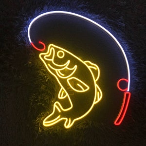 Fishing Neon Led Sign, Salmon Neon Sign, Wall Decor, Fish Led Light ...