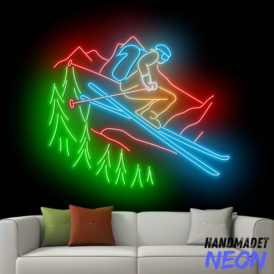 Skiing Neon Sign, Man Skiing Led Sign, Skiing Player Neon Light, Skiing ...