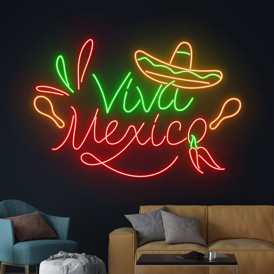 Viva Mexico Neon Sign, Sombrero Hat Neon Light, Maraca Led Light ...