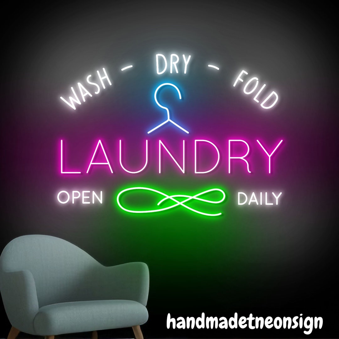 Laundry Open Daily Neon Wall Sign, Cloth Hanger Led Wall Sign, Clothing ...
