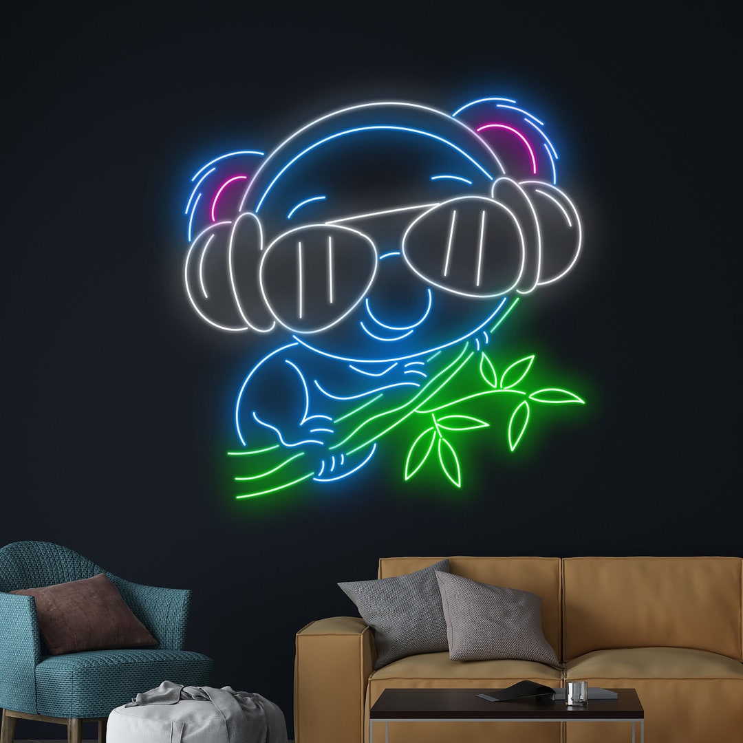 Koala Neon Sign, Koala Listens to Music LED Light, Headphone Koala Led ...