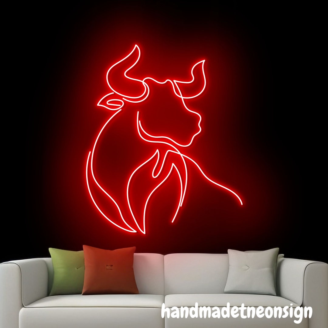 Bull Line Art Neon Wall Sign, Cow Head Led Wall Sign, Animal Neon Wall ...