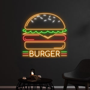 Burger Neon Sign, Burger Neon Light, Burger Led Light, Fast Food Led ...