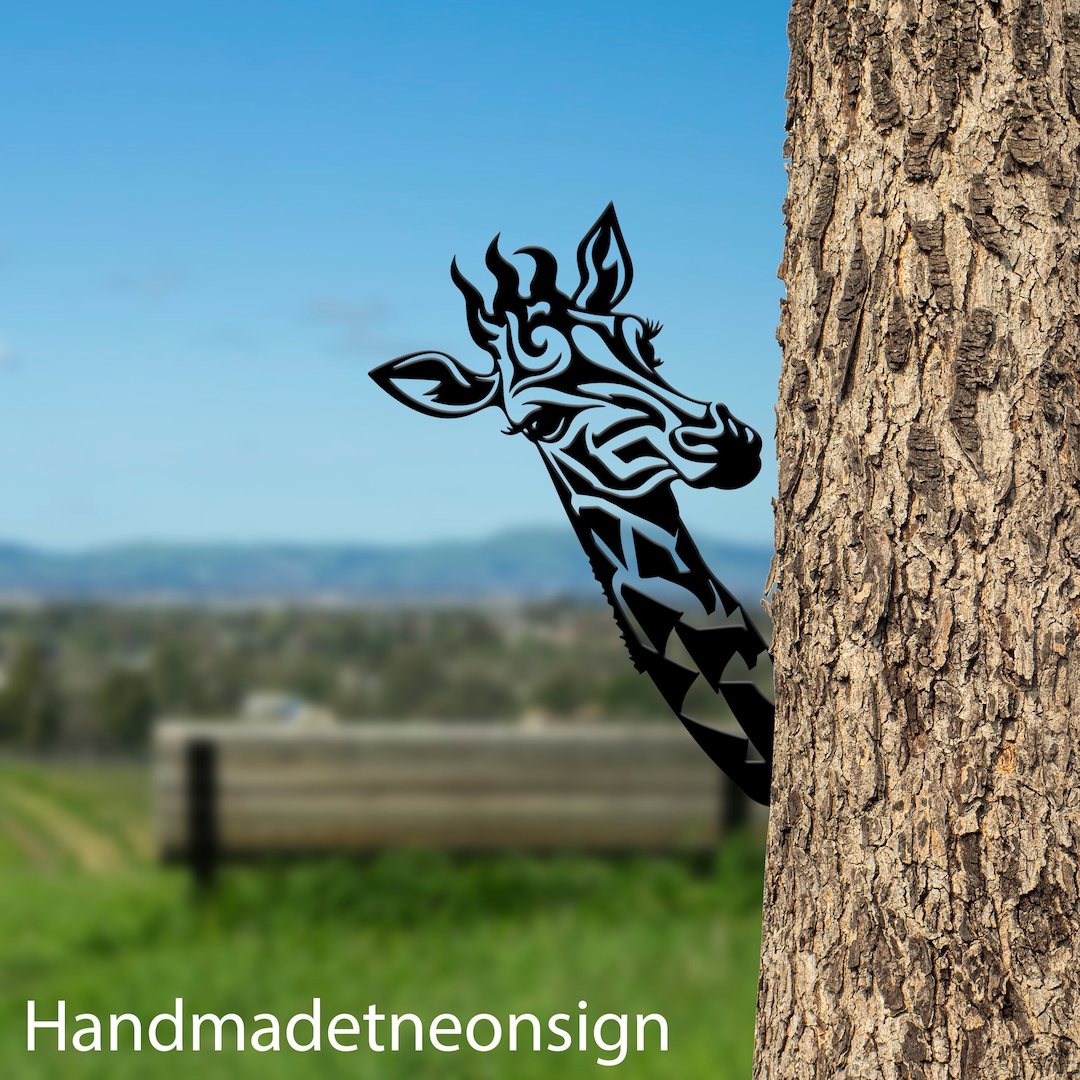 Personalized Giraffe on Branch Metal Tree Stake, Giraffe Garden Tree ...