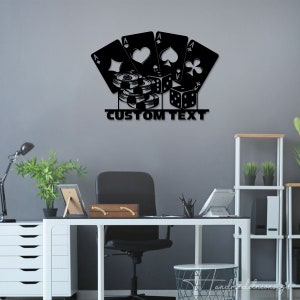 Casino Metal Wall Art LED Light, Playing Cards Metal Sign, Custom Name ...