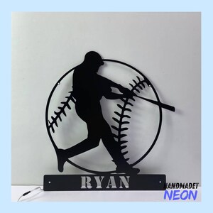 Personalized Baseball Metal Wall Art LED Light - Custom Softball Player ...